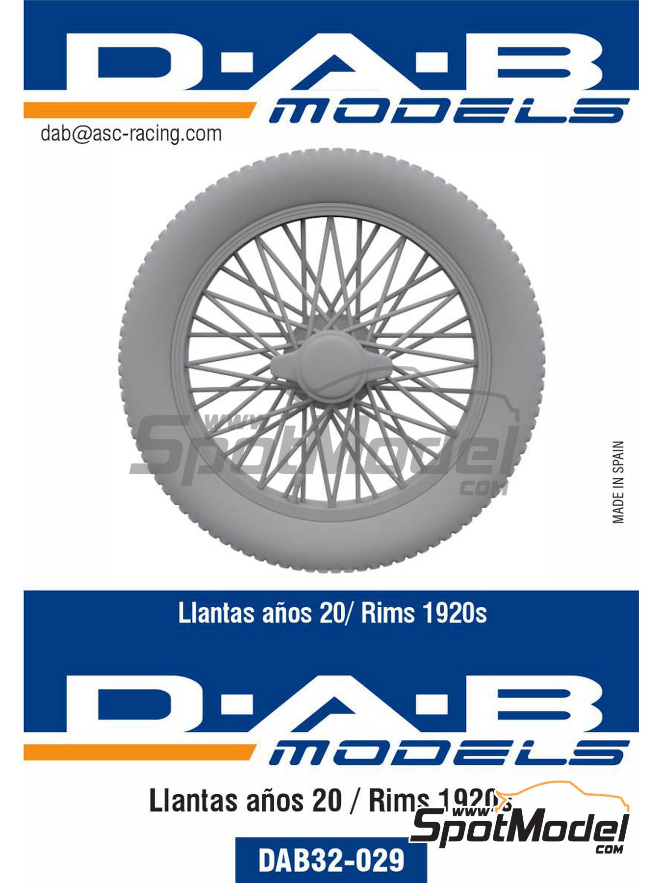 D.A.B. Models DAB32-029: Rims and tyres set 1/32 scale - 1920s wire rims - 5 units (ref. DAB32 ...